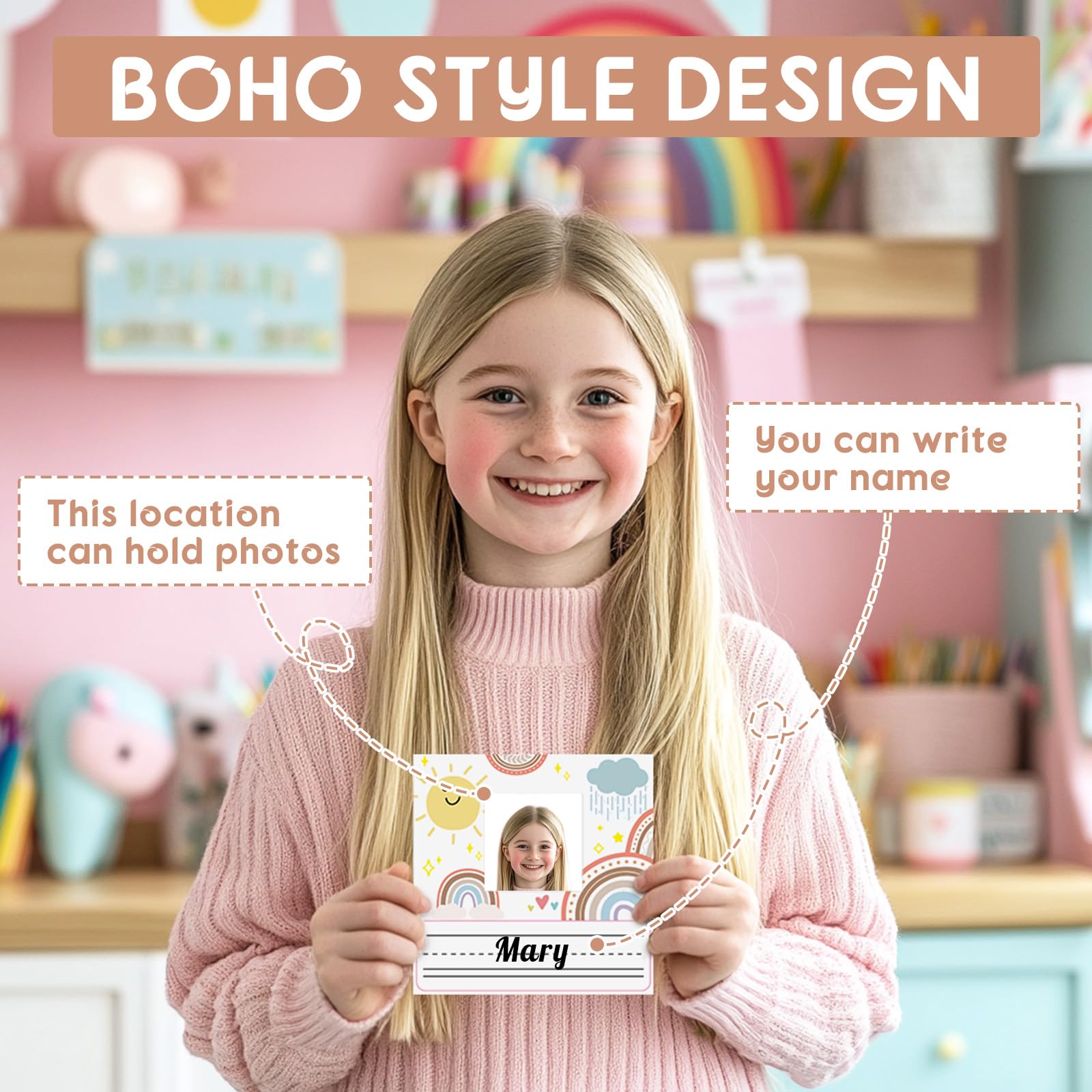 Snapklik.com : Fuyoooo 42pcs Rainbow Desk Name Tags Boho Kids Photo ...