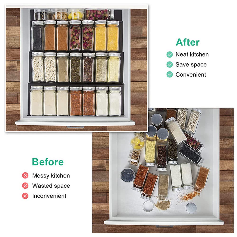 Spice Rack Drawer, Spice Organizer for Drawer Kitchen, 4 Tier drawer ...
