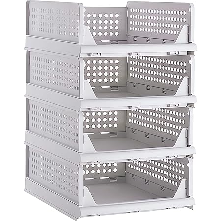 Amazon.com: WDPUCHU Stackable Plastic Storage Basket-Foldable Closet ...