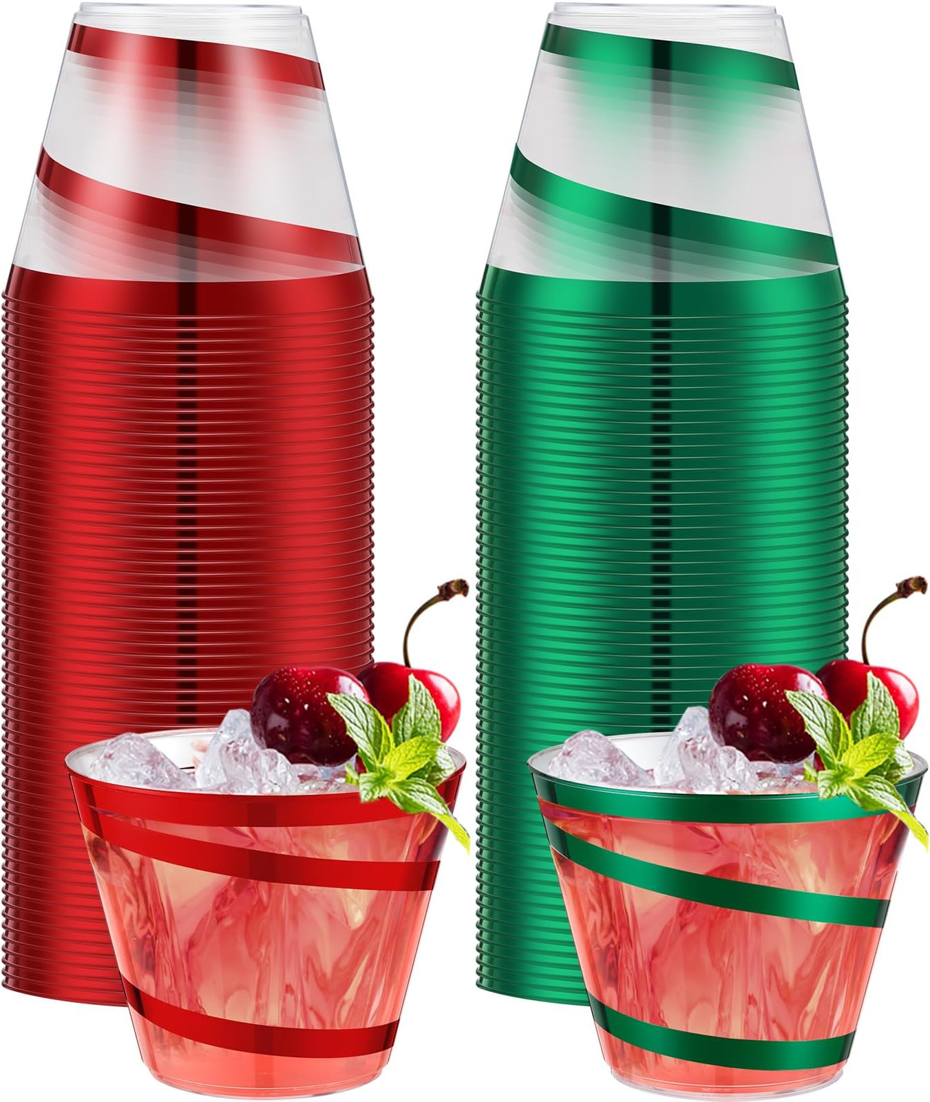 Amazon.com: Norme 100 Pcs 9oz Rimmed Clear Plastic Cups Holiday Wedding ...