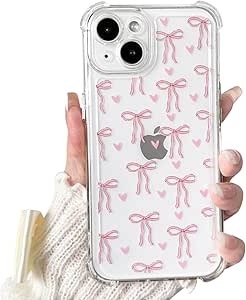NITITOP Kompatibel mit iPhone 13/14 Hülle Klar Süßes Schleife Herzmuster Durchsichtig für Frauen ...