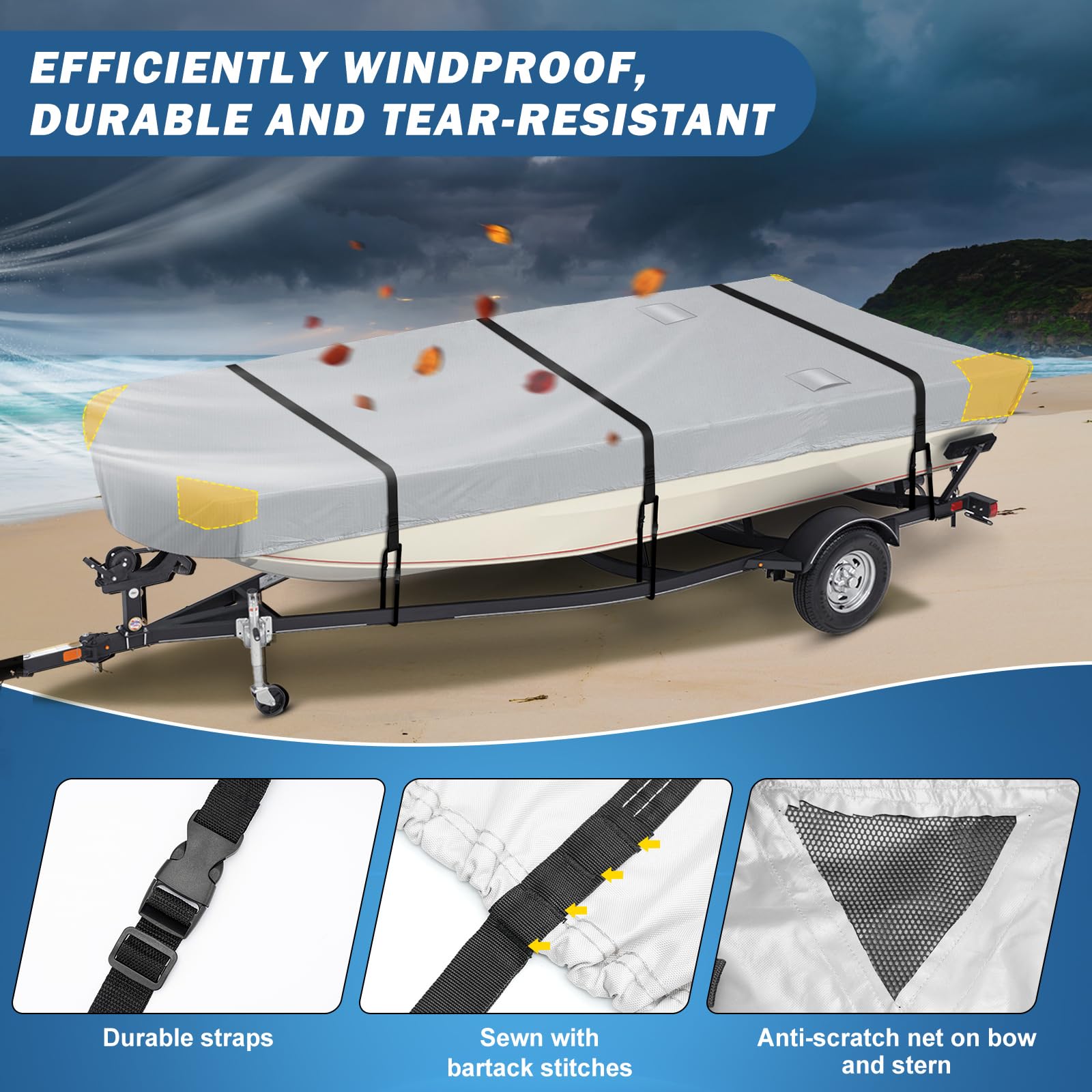 600D Oxford Trailering Cover Waterproof Jon Boat Cover 14-16ft - 600D ...