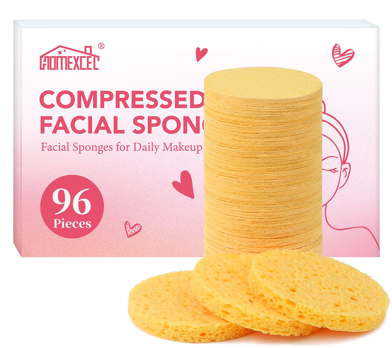 Amazon.com : HOMEXCEL 96-Counts Compressed Facial Sponges, 100％ Natural ...