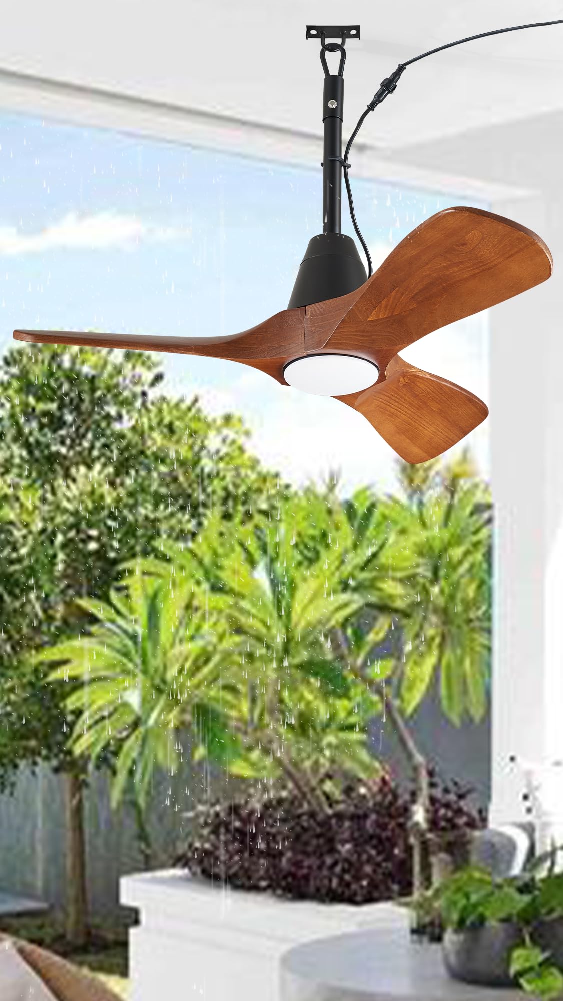 3 Blades Wood Outdoor Ceiling Fan with Light for Patios, Farmhouse ...