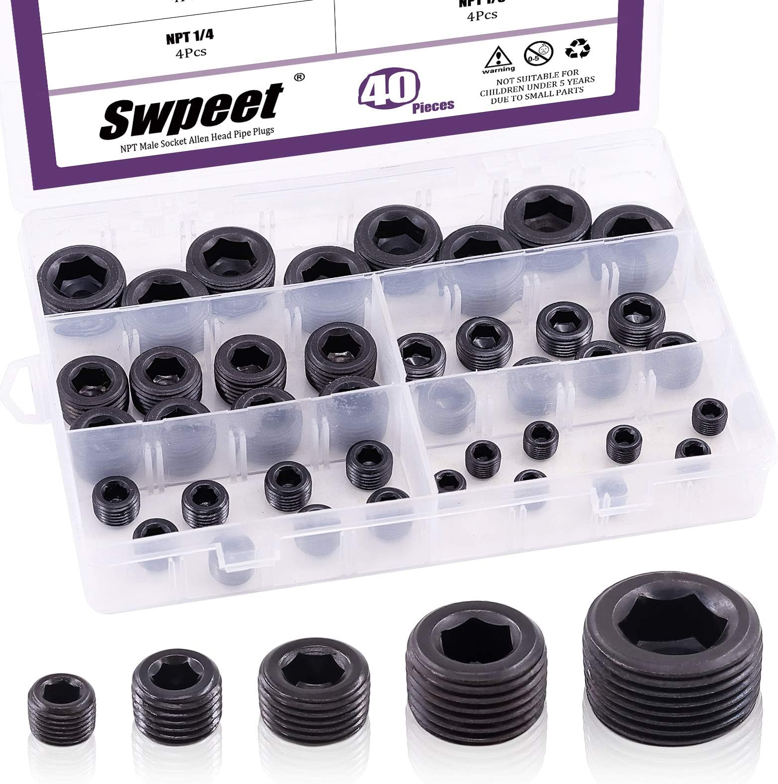 Amazon.com: 1/8'' 1/4'' 3/8'' 1/2'' 3/4'' NPT Plug Set Pipe Plug ...