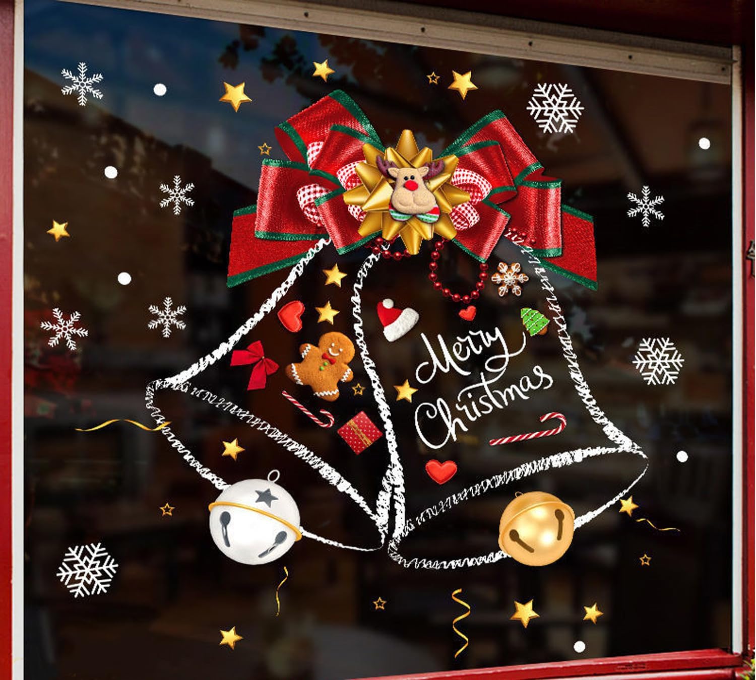 Amazon.com: Christmas Window Clings Stickers Christmas Bow Knot Bell ...