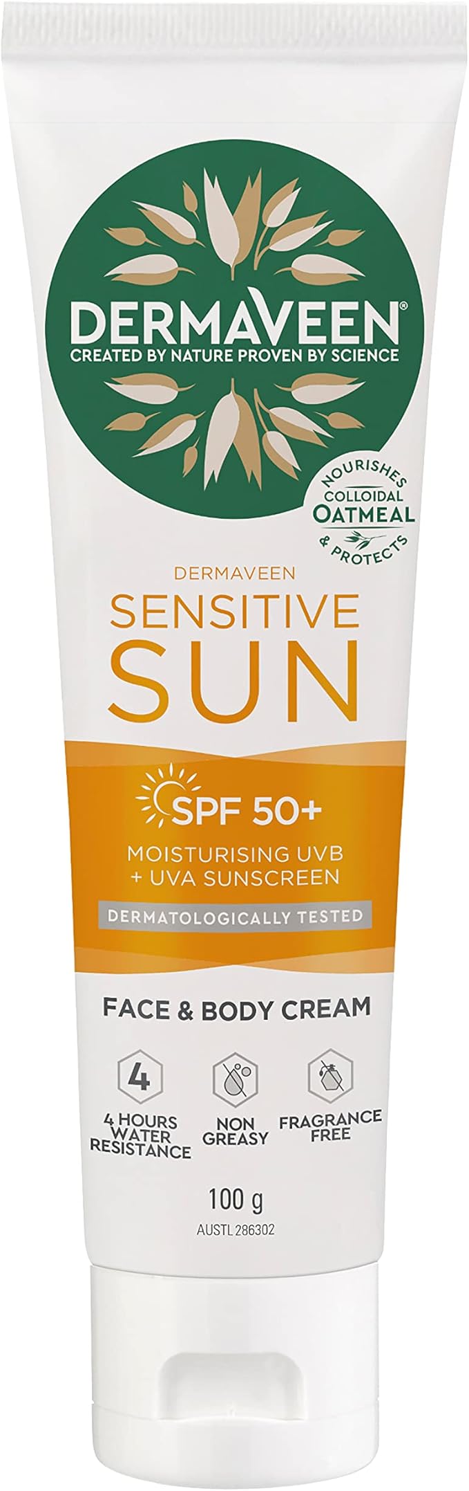 DermaVeen Sensitive Sun SPF 50+ Moisturising UVB + UVA Sunscreen Face ...