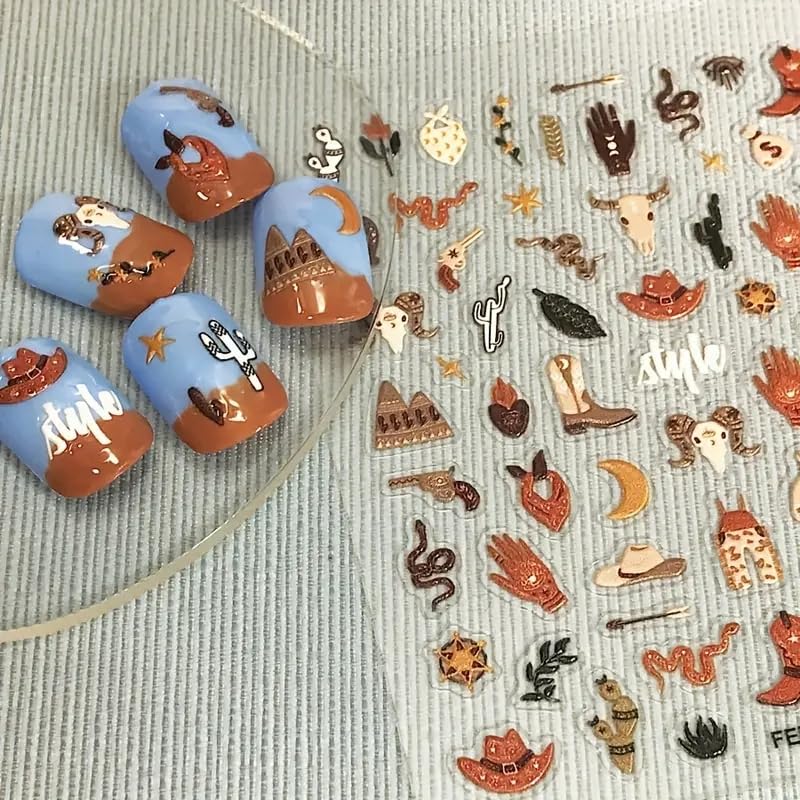 Amazon.com: Retro Cowboy Nail Art Stickers Western Cowboy Style Self ...