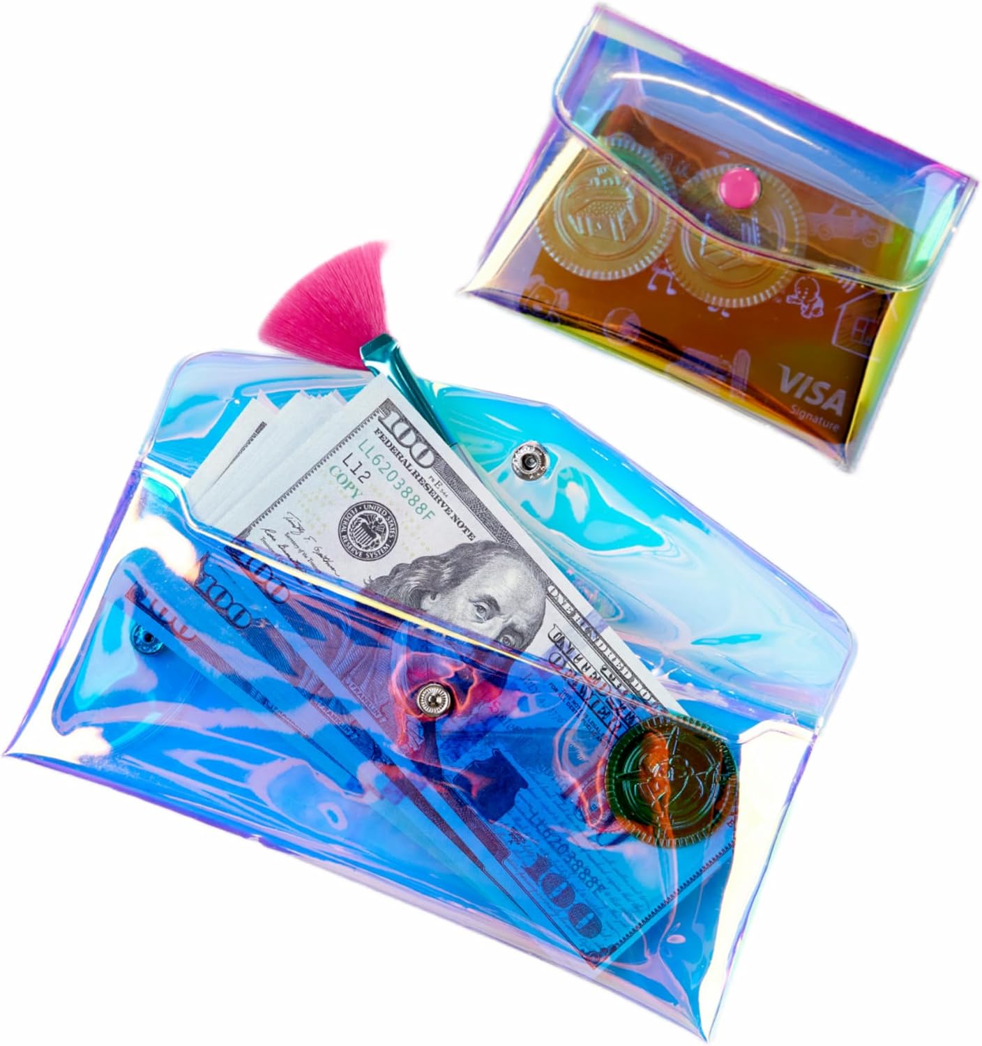 Amazon.com: Holographic Minimalist Iridescent Coin Pouch,2 Pcs ...