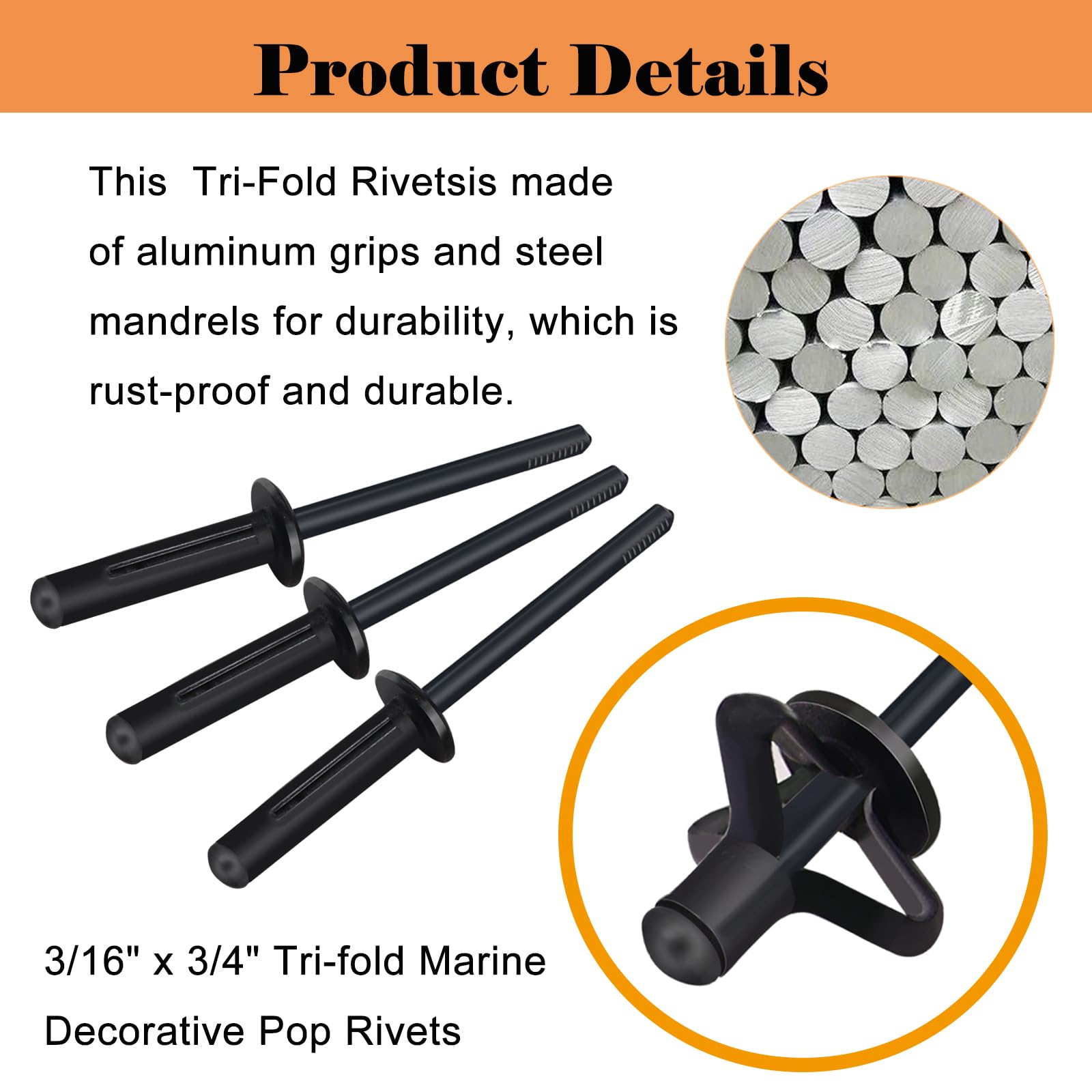 Snapklik.com : Sunxeke 100pcs Tri-Fold Rivets 3/16" X 3/4" Tri-fold ...