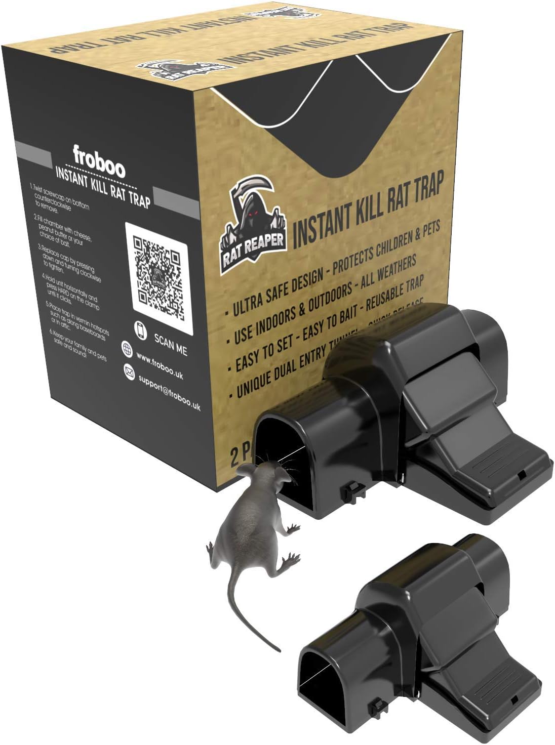 Rat Reaper 2 Pack Rat Traps - Quick Kill, Humane, Tamper-Resistant ...