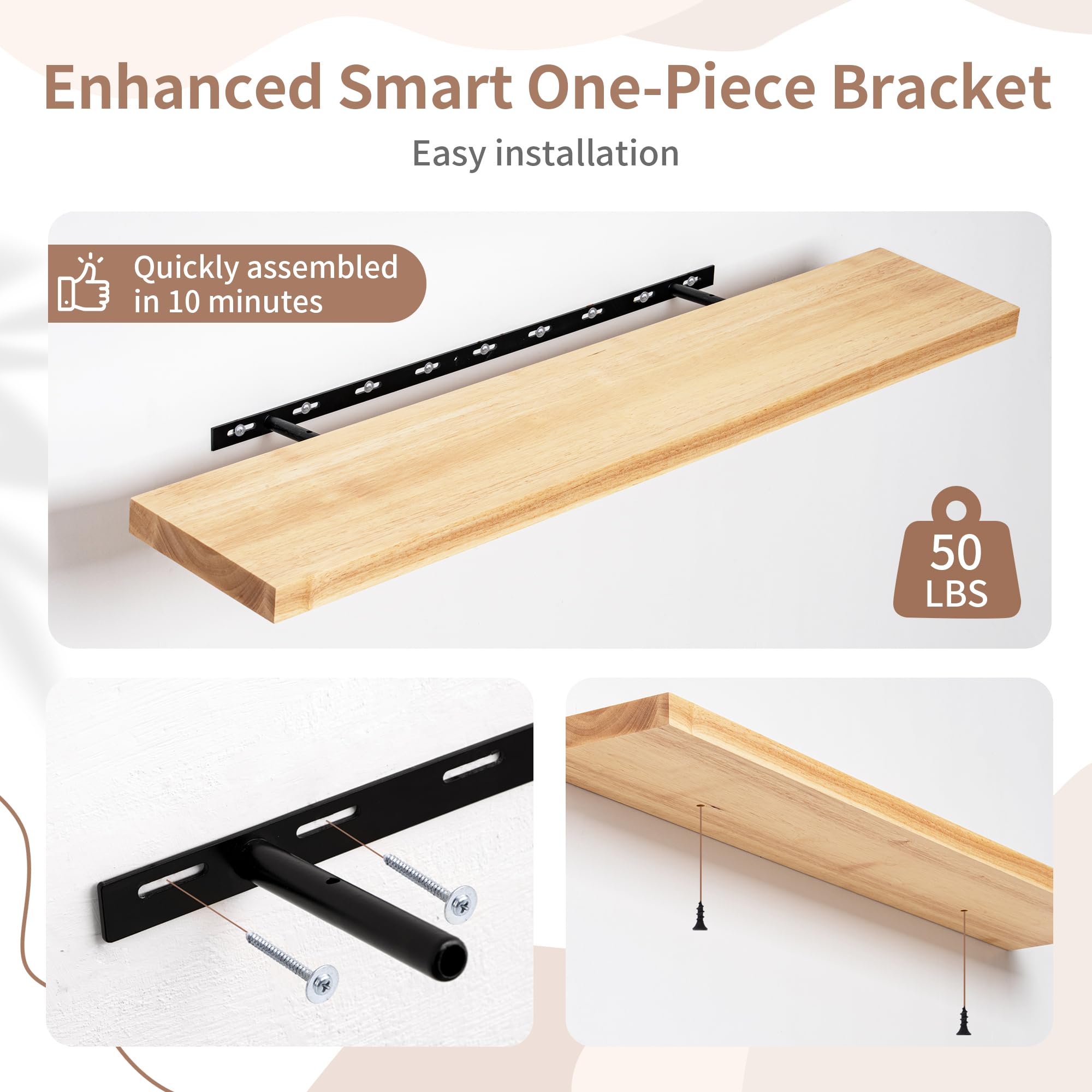 Floating Shelves for Wall, 36 Inch Rustic Hardwood Floating Wall ...