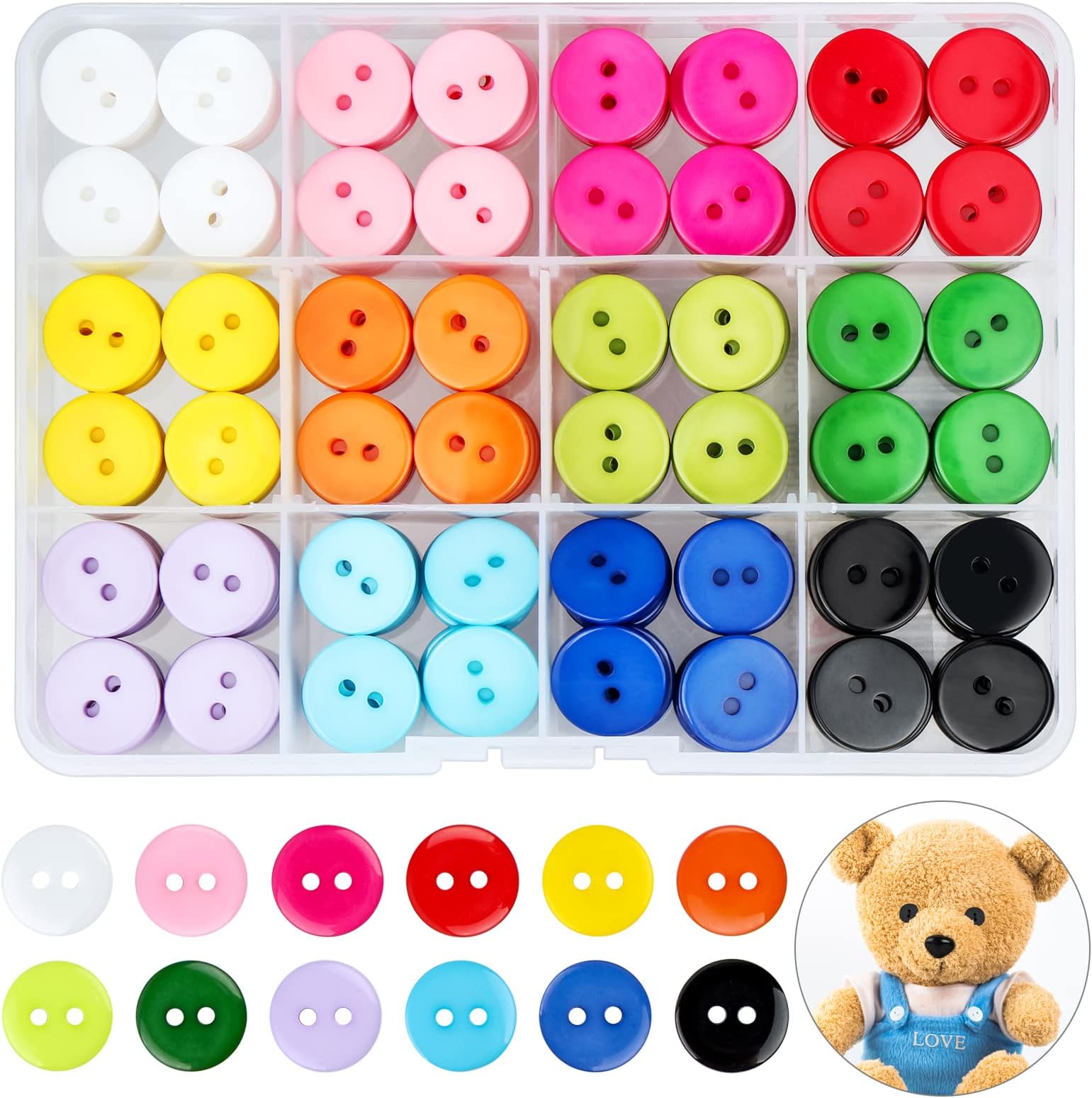 1000 PCS Round Mixed Button 12.5mm Resin Sewing Buttons 2 Holes Buttons ...