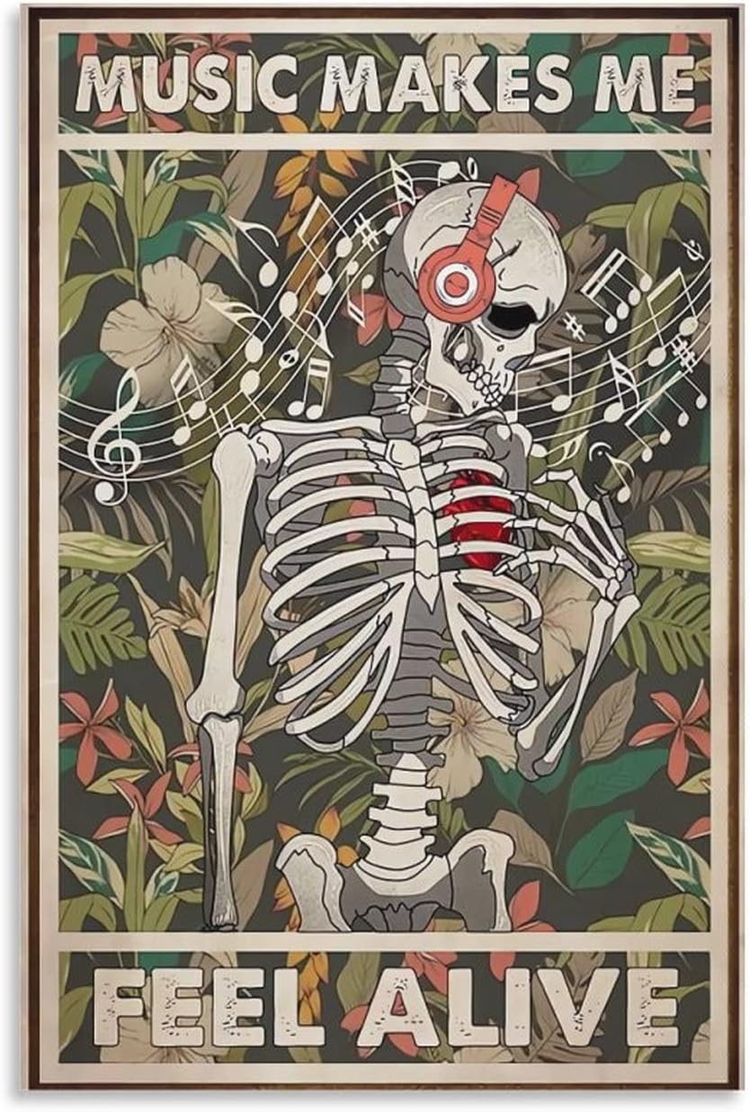 Amazon.com: HAYOY Skull Music Poster, Flower Wall Music Art, Room ...
