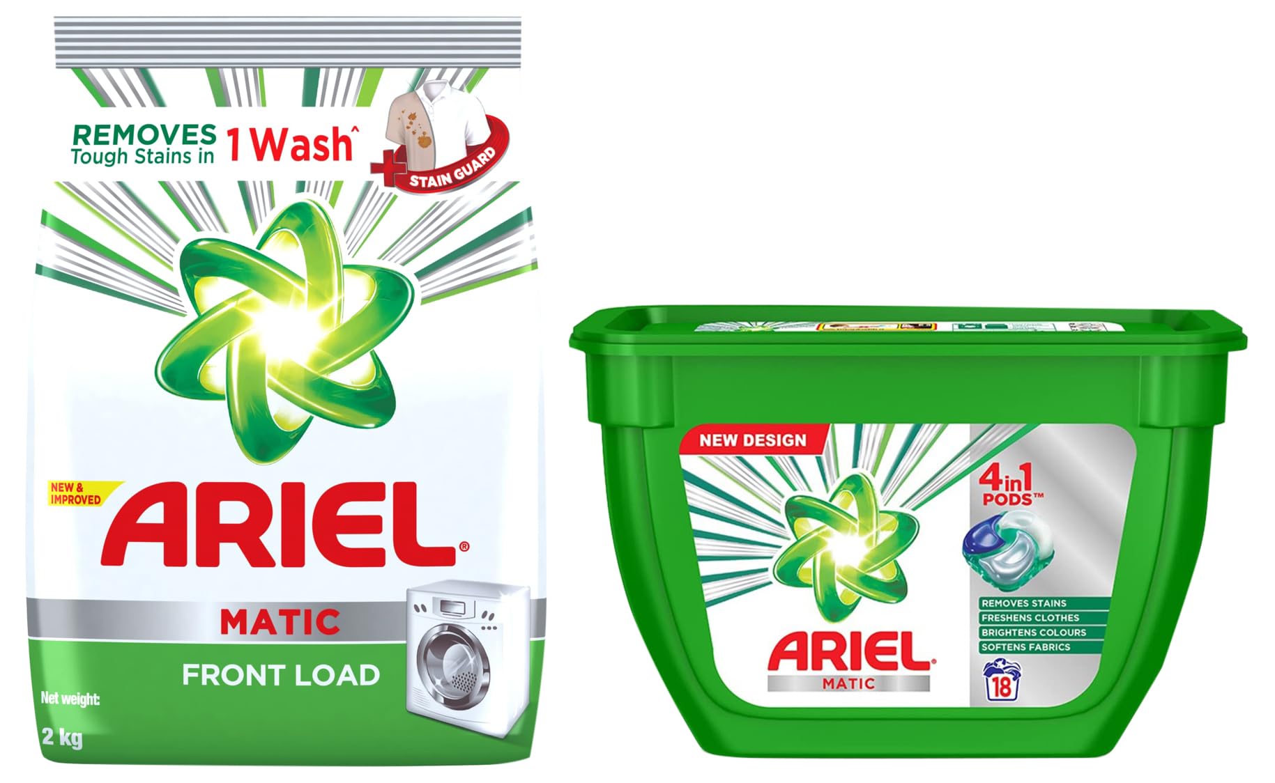 Ariel Matic Front Load Detergent Washing Powder - 2 Kg & 4In1 Pods ...