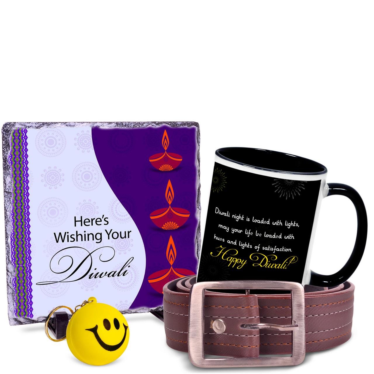 Here's Wishing Your Diwali Belt, Smiley Keychain, Rock Tile Frame & Mug ...