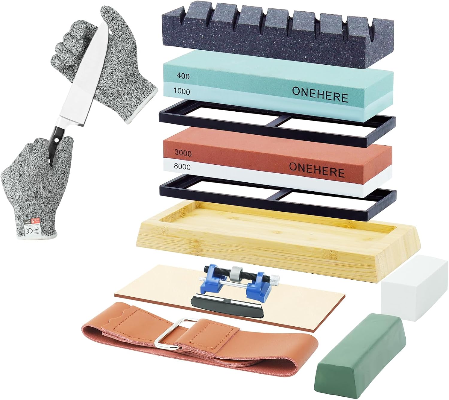 Amazon.com: Knife Sharpening Stone Set, ONEHERE 4 Side Grit 400/1000 ...