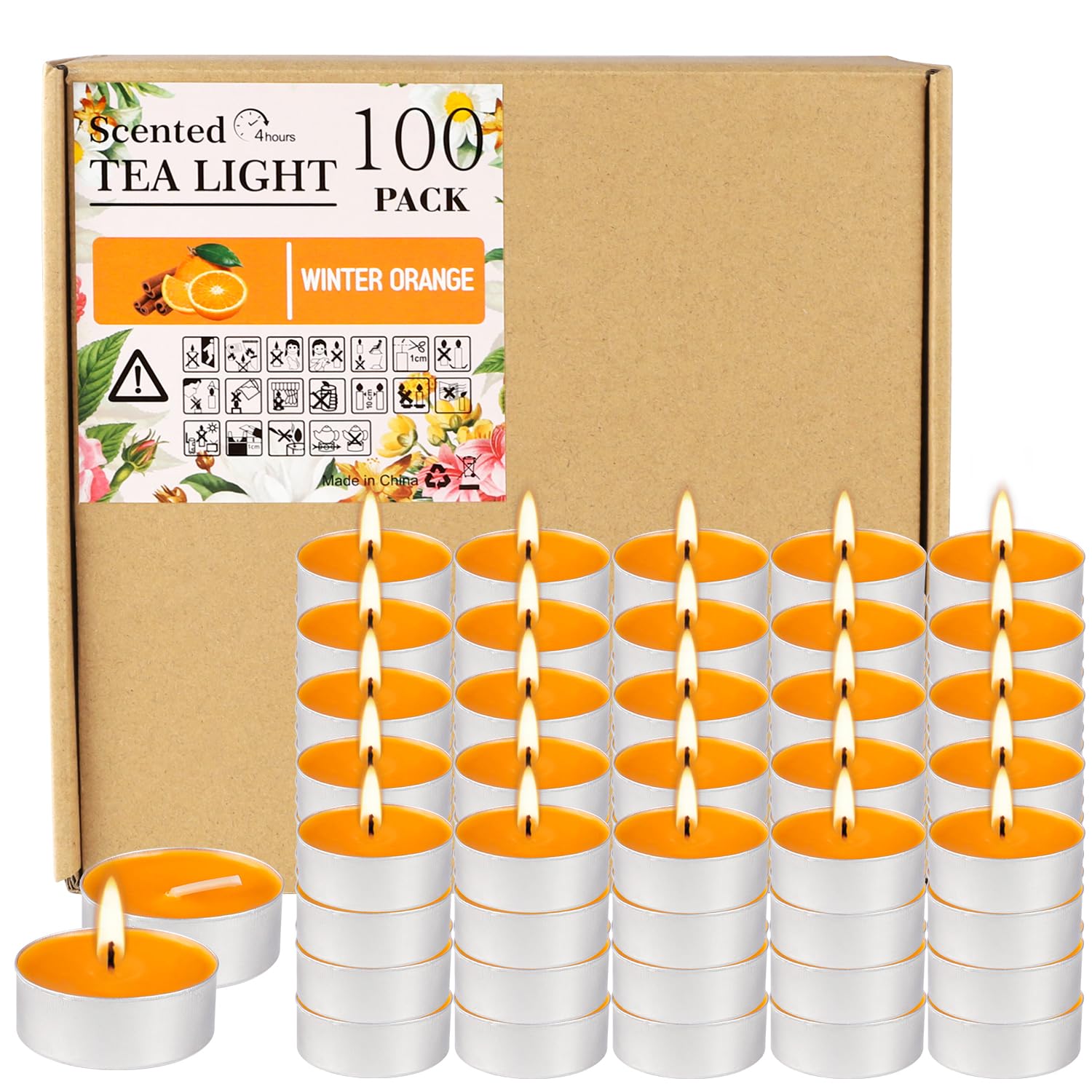 Amazon.com: 100 Pack Scented Tealight Candles 4 Hours, Winter Orange ...
