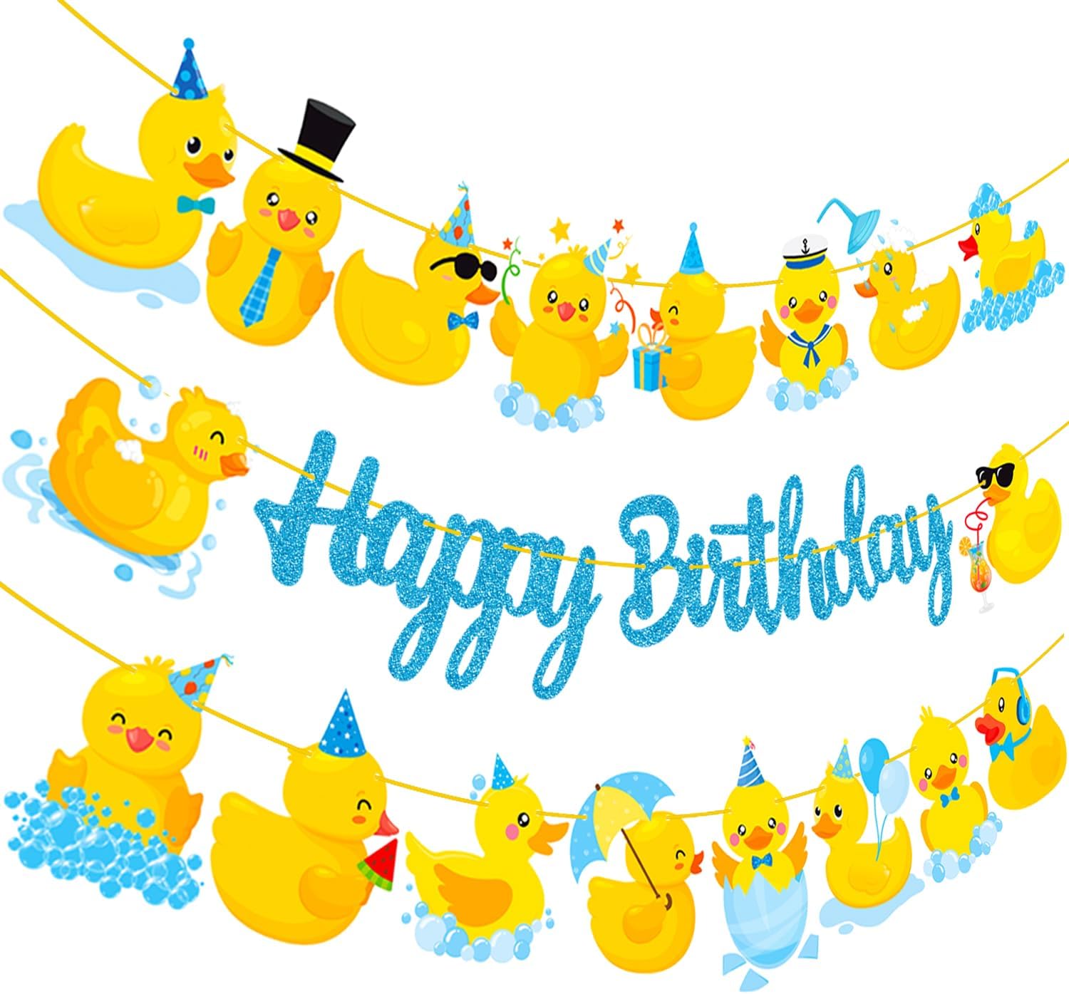 Amazon.com: Duck Happy Birthday Banners - Blue Glitter Rubber Duck ...