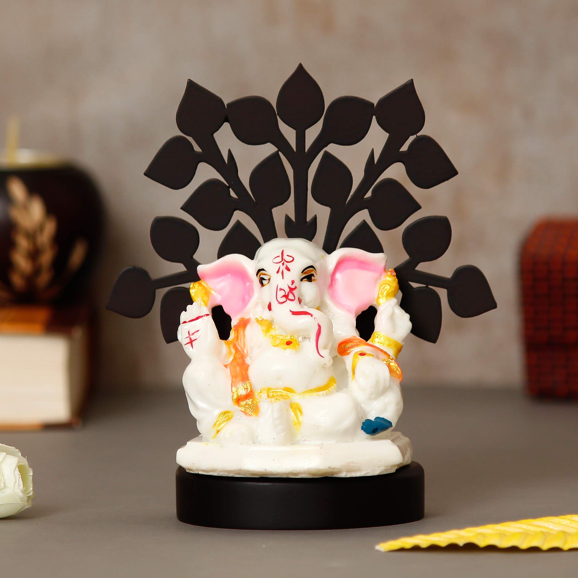 Buy eCraftIndia Decorative Lord Ganesha Idol with Wooden Tree for Car ...
