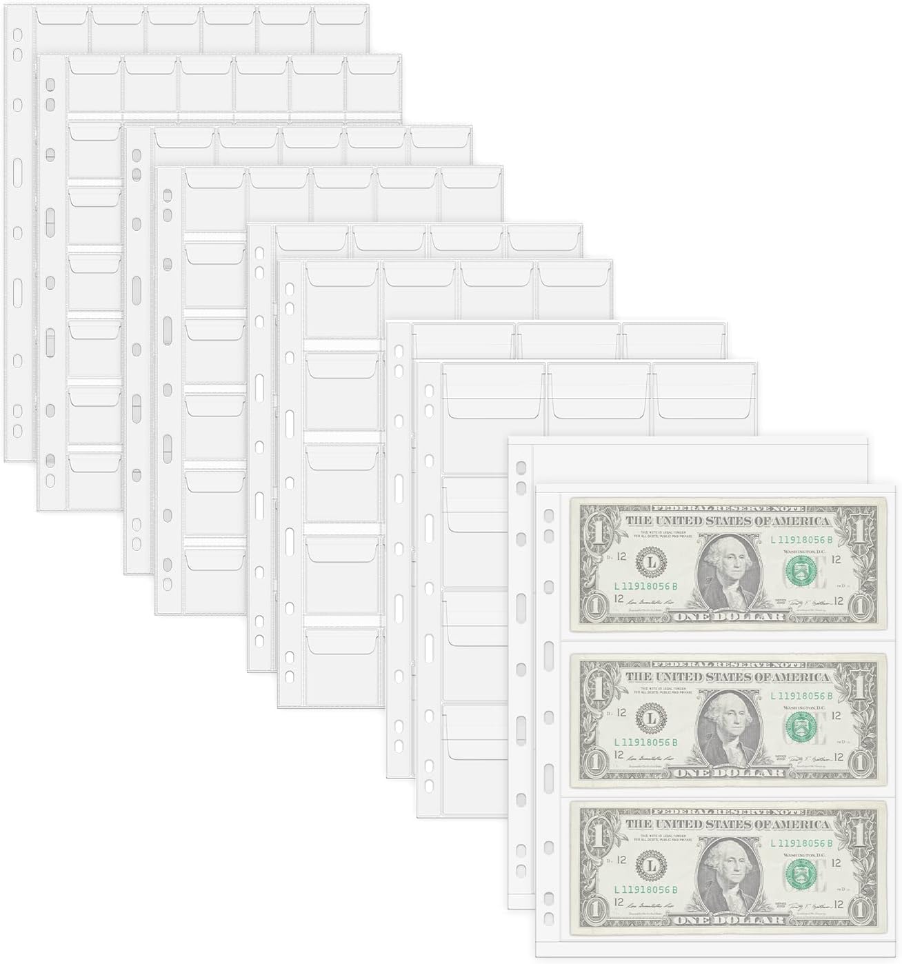 Amazon.com : 10 Sheets 5 Sizes Coin Collection Pages- Coin Pocket Page ...