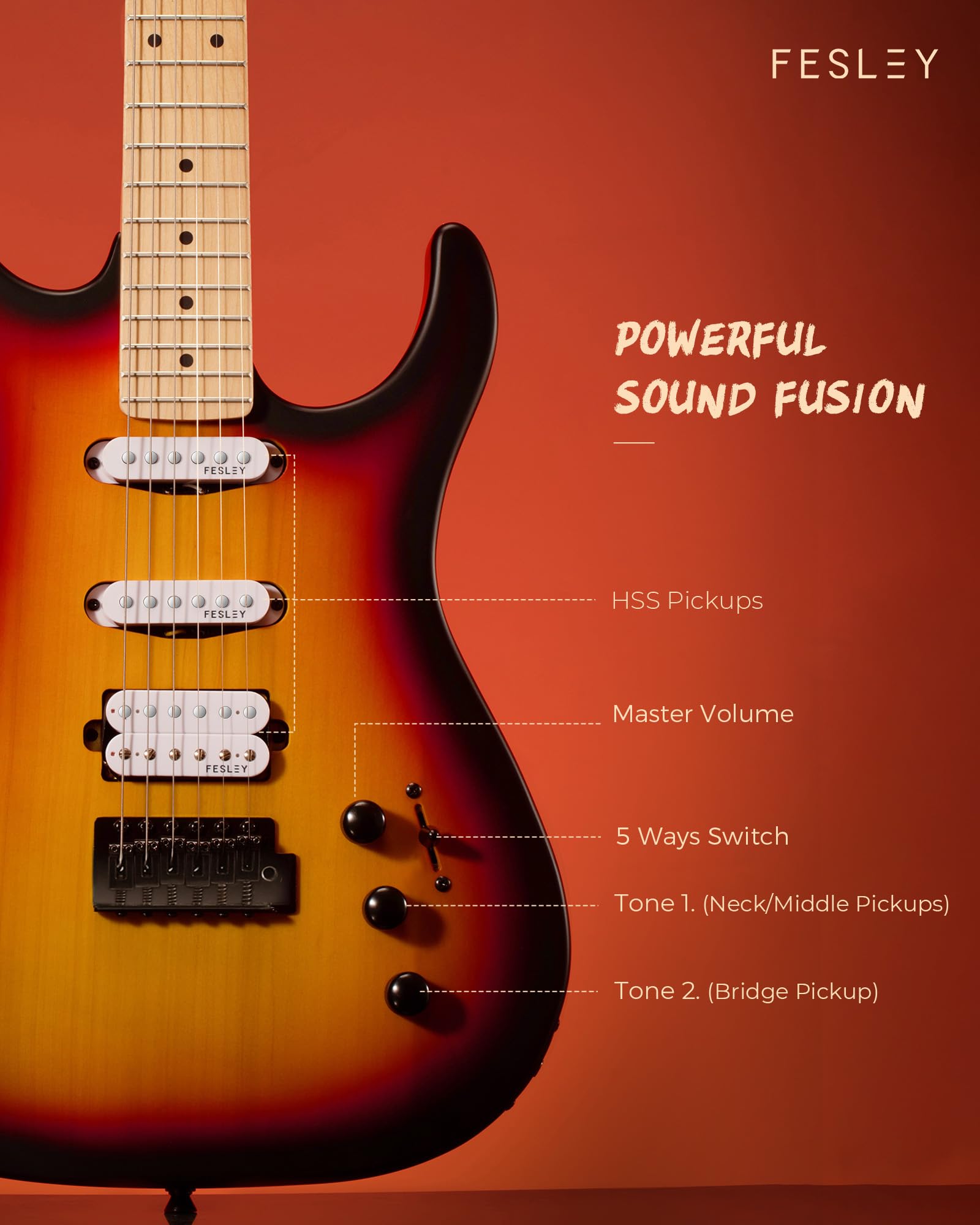 Snapklik.com : Fesley 39" Electric Guitar, Full Size Solid Body ...