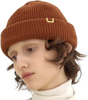 UNDERCONTROL Gold Brass Label Unisex Fall Winter Short Thick Cuffed Rollup Warm Beanie Korea ...