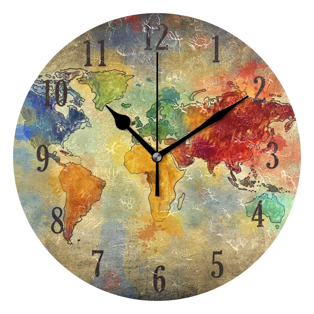 Amazon.com: senya Round Colorful World Diversity Map Wall Clock Battery ...