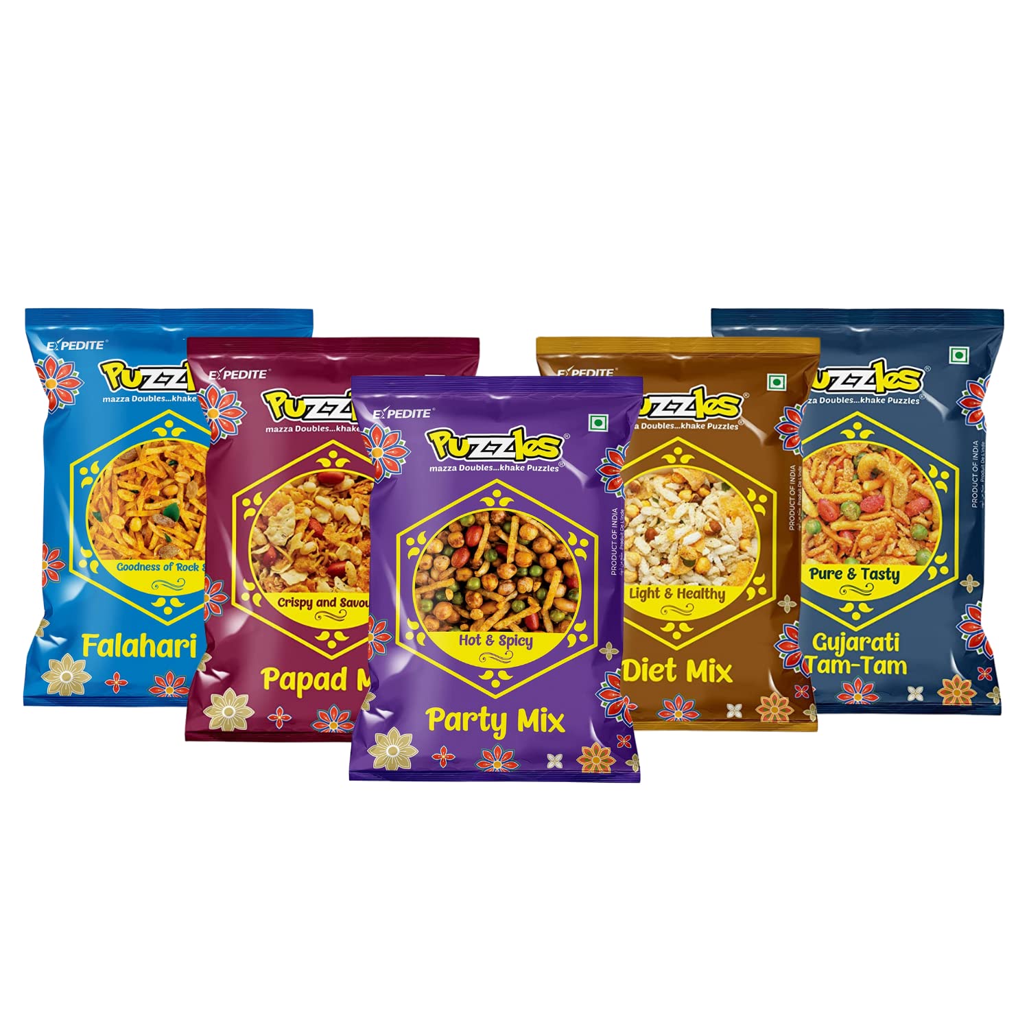 Buy Puzzles Pack of 5 Assorted Snack Mixes | Jumbo Family Namkeen Combo ...