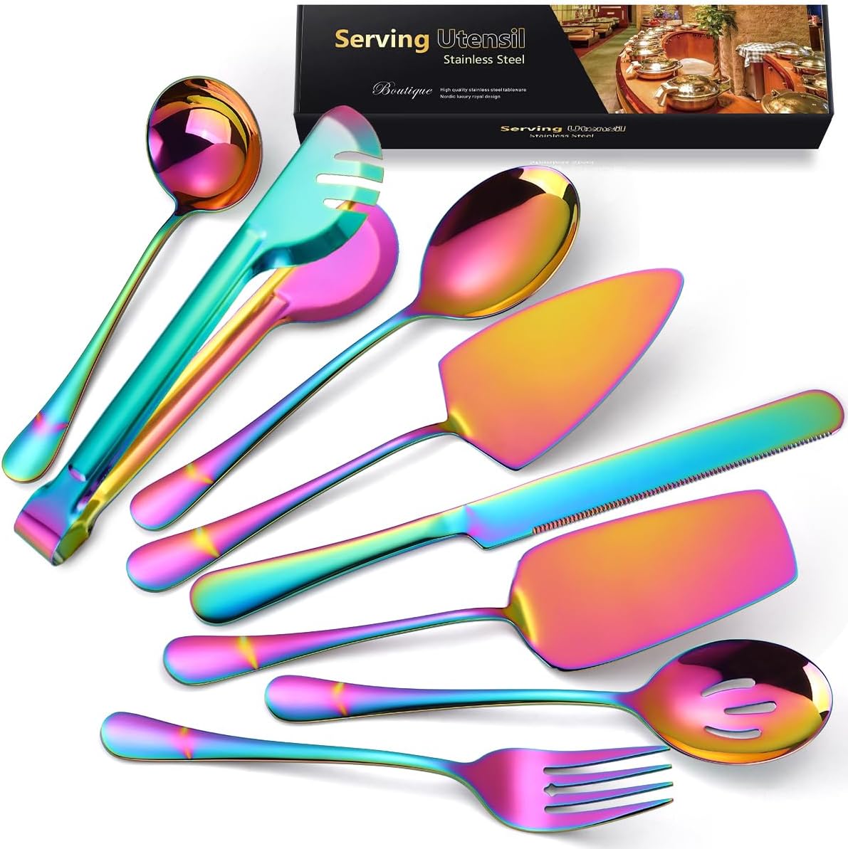 Amazon.com | HOMQUEN Rainbow Serving Spoons Set 6 Pieces, Serving ...