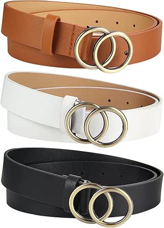 YiliYa 3 Stück Gürtel Damen,Mode Doppel O-Ring Schnalle Gürtel Damen ...