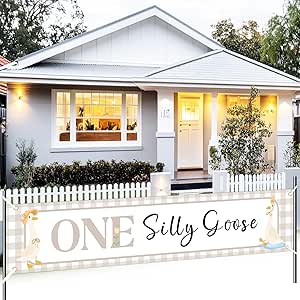Amazon.com: One Silly Goose Yard Banner, Goose 1st Birthday Party ...