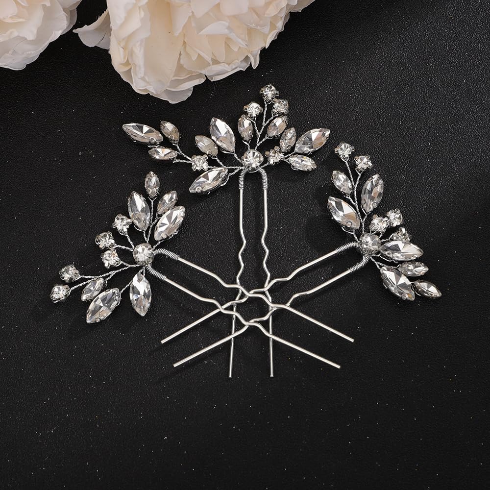 Amazon.com : Teyglen 3pcs Crystal Bride Wedding Hair Pins Bridal ...