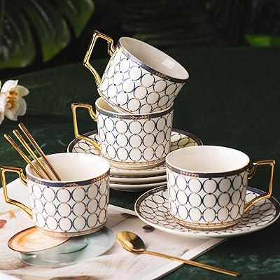 Amazon.com | CwlwGO-15 Pieces Porcelain Tea Service Set for 4, Bone China Coffee Tea Sets,Tea ...