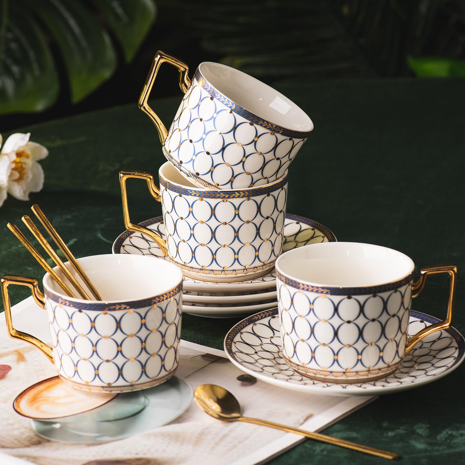 Amazon.com | CwlwGO 12 Piece European Bone China Tea Cup Sets, Blue and ...