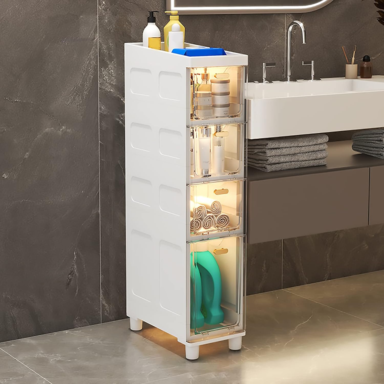 Amazon.com: FRGBAKLI Slim Bathroom Cabinet Storage, Large Capacity Slim ...