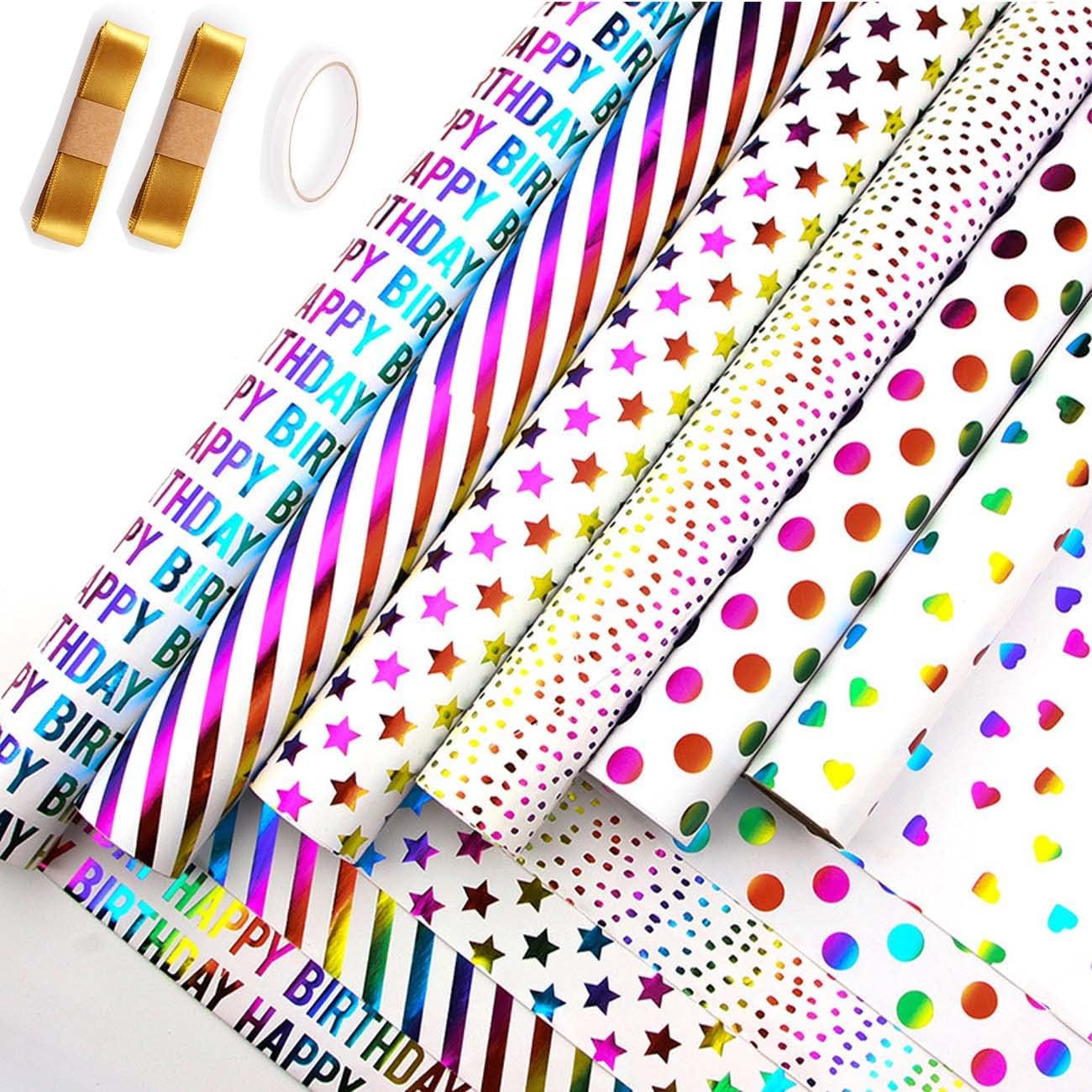6 Sheets Colourful Gift Wrapping Paper 50 x 70cm,Birthday Rainbow ...