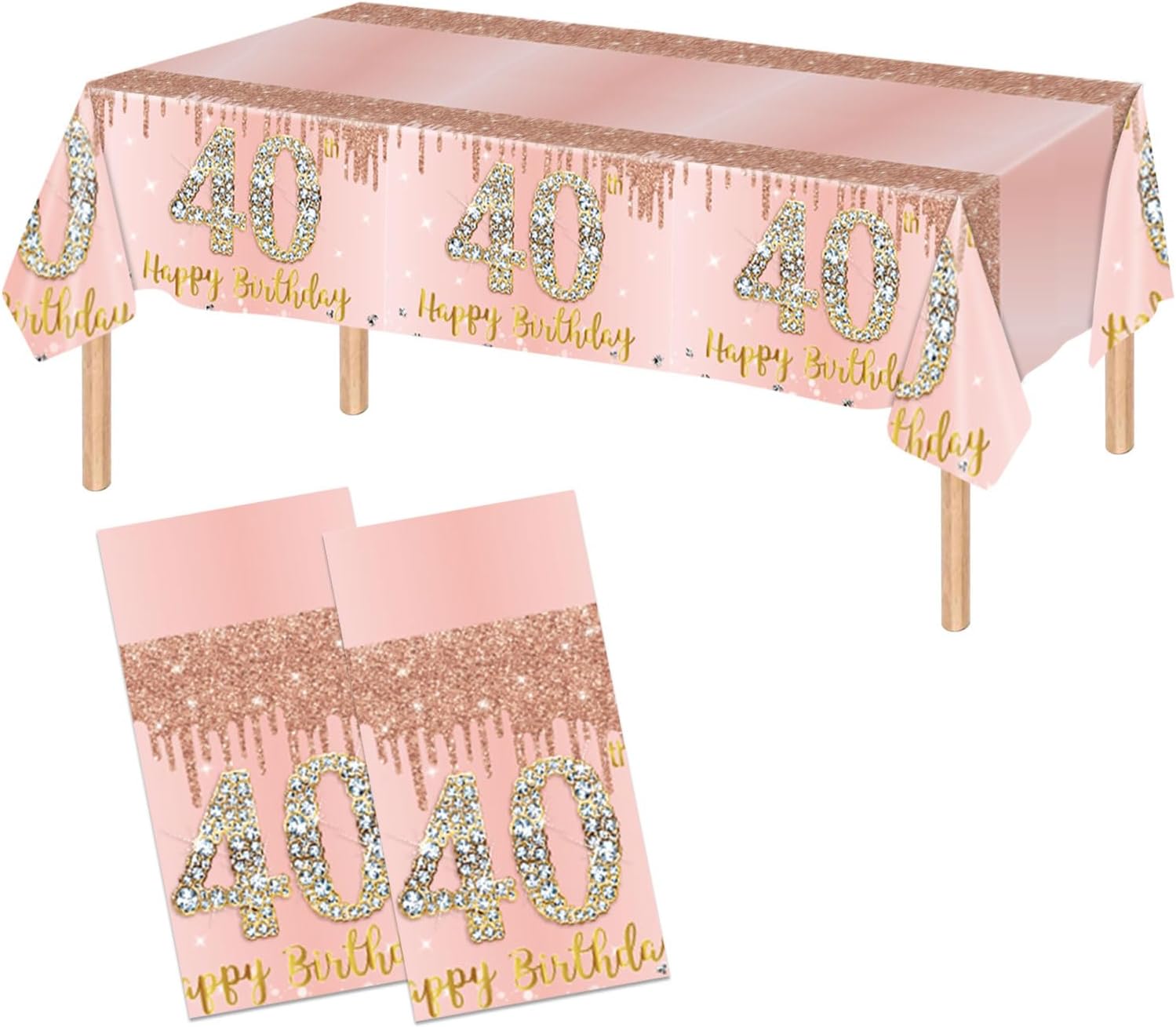 Amazon.com: 2PCS 40th Birthday Tablecloth Pink Rose Gold 40th Birthday ...
