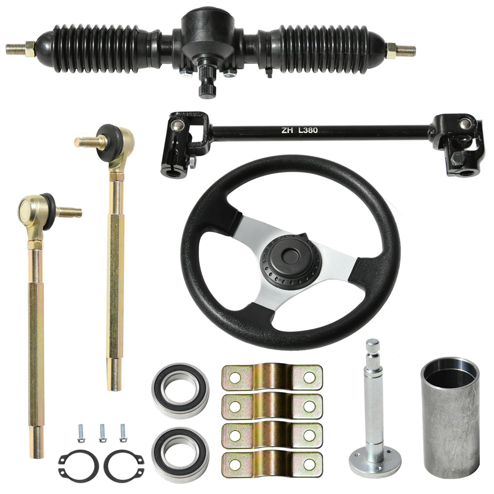 Amazon.com: Go Kart Steering 380mm Steering Shaft+340mm Go Kart Rack ...