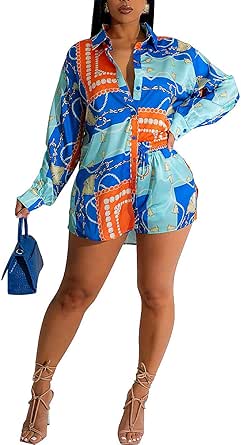 Amazon.com: TOSHIKII African Attire Shorts Set Ankara Boho Shirt and ...