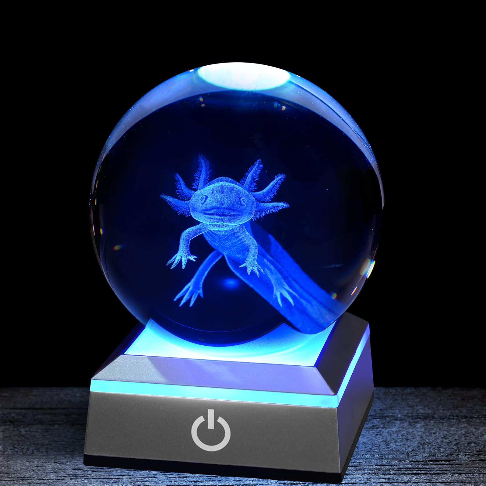 Eicxjui 3D Axolotl Crystal Night Light with Multicolor LED Base Glass ...