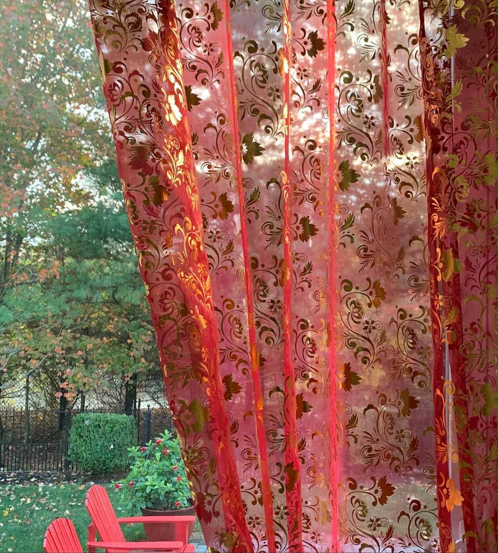 Amazon.com: CurtainCityNewYork NY Red Window Sheer Curtains Metallic ...