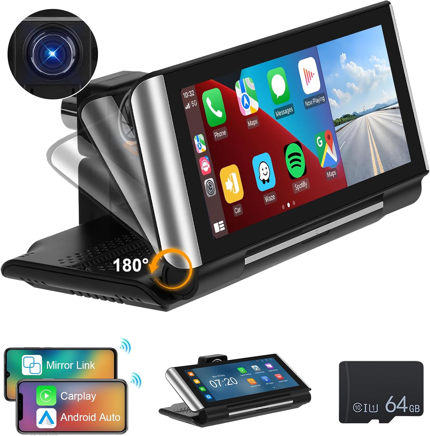 Amazon.com: 4K Display Foldable Portable Car Radio Wireless CarPlay ...
