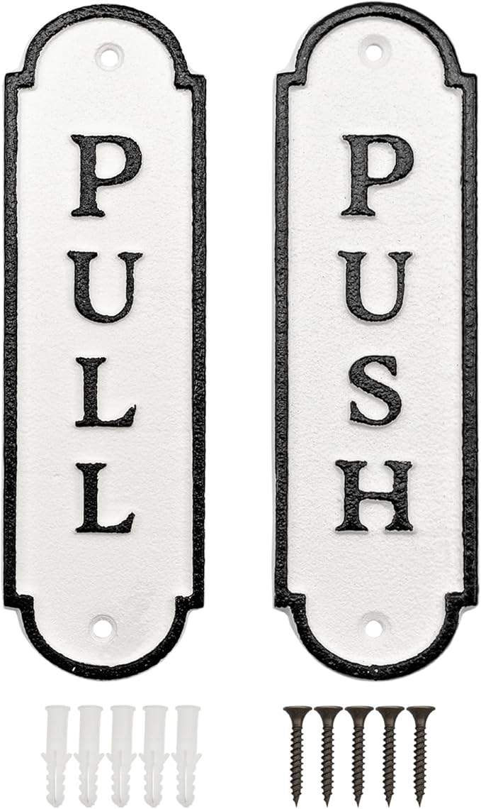 Amazon.com: AuldHome Design Push Pull Door Signs (Set of 2); Cast Iron ...