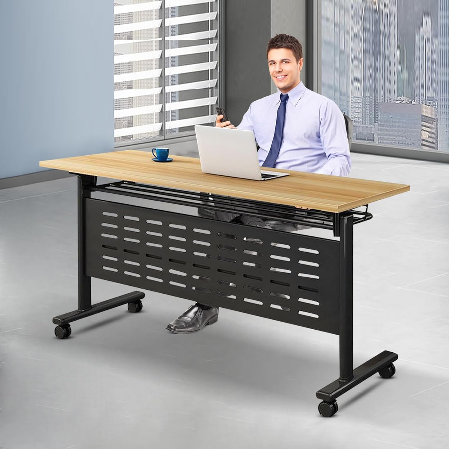 Folding Conference Room Table, Mobile Meeting Training Table with ...