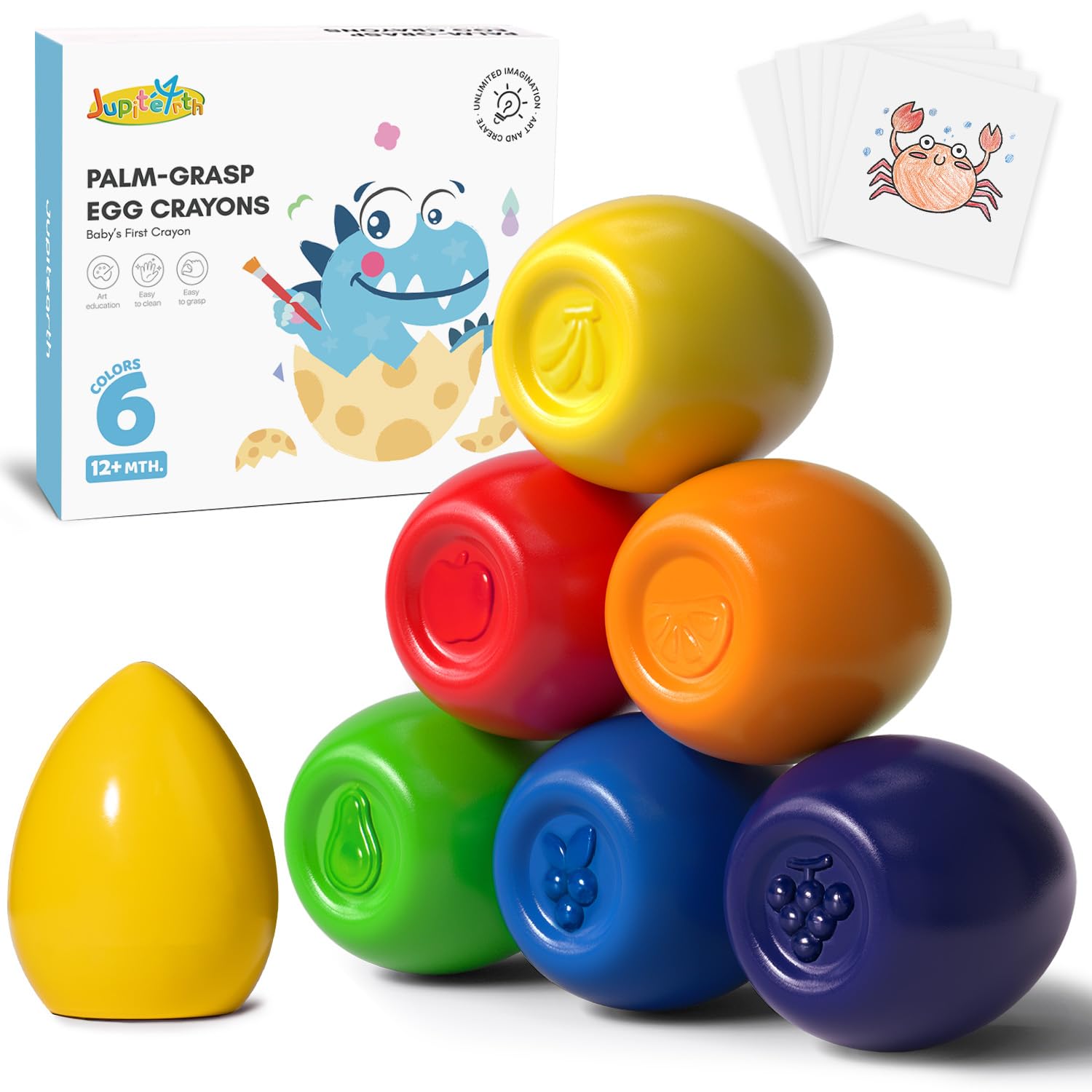 Amazon.com: JUPITEARTH 6 Colors Egg Crayons for Toddlers 1-3, Palm ...