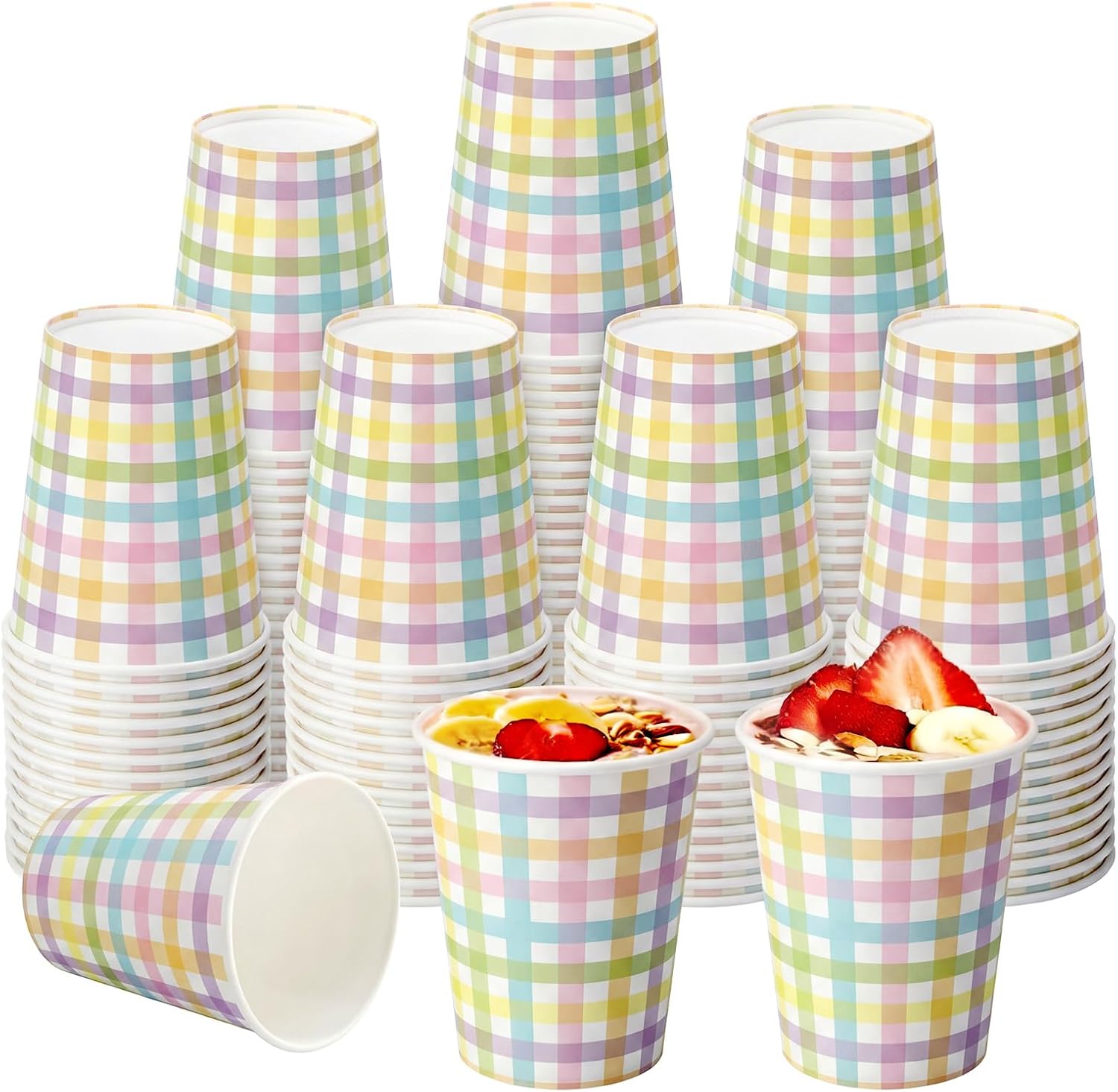 Amazon.com: Jingmore 100 Count Gingham Party Paper Cups 9 oz Plaid ...