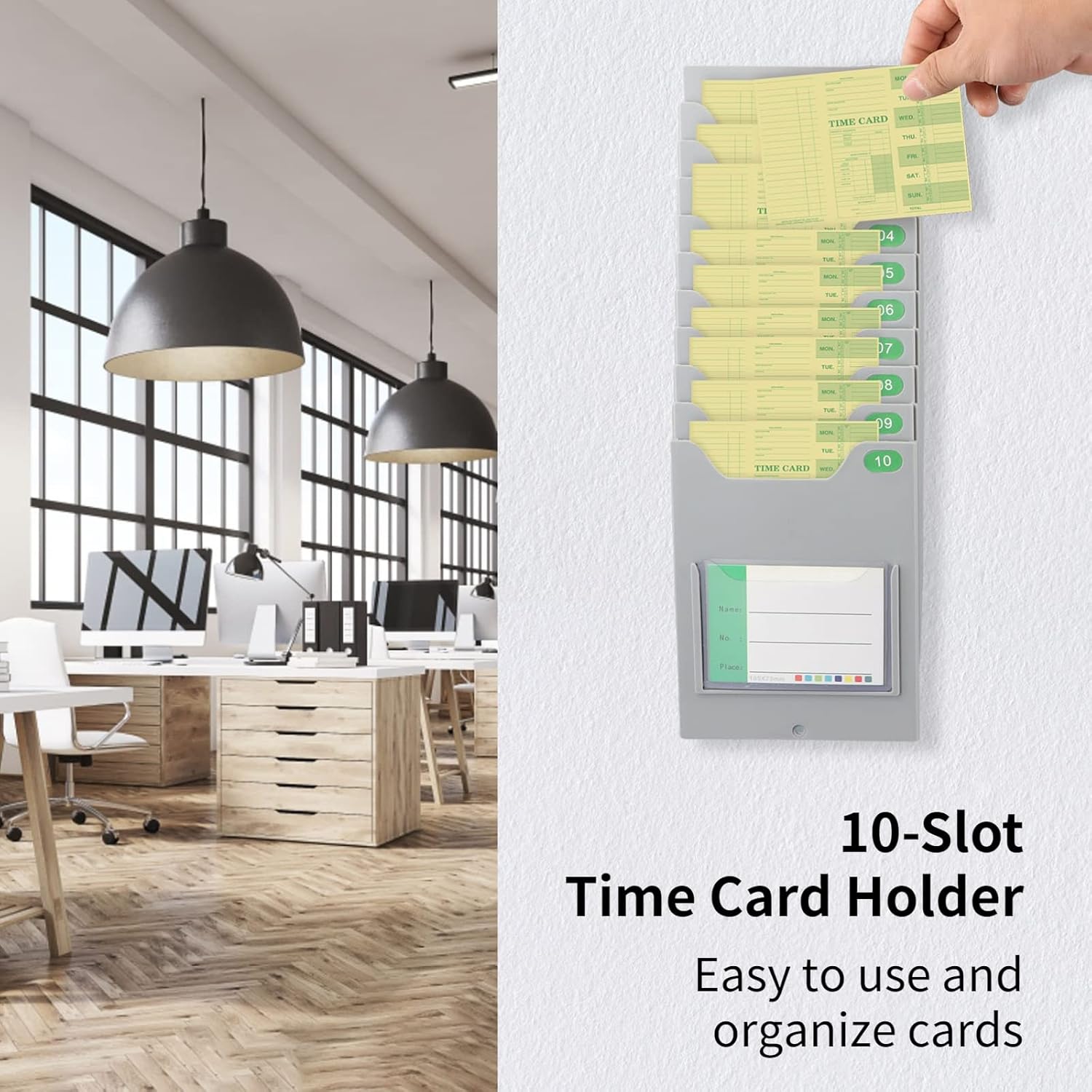 Time Card Holder, 10-Slot Attendance Card Rack, Easy to Hang ...