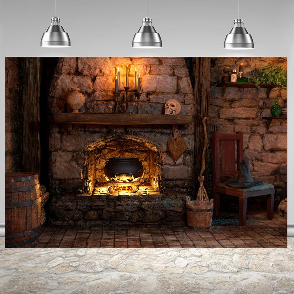 Amazon.com : BELECO 15x10ft Fabric Spooky Witch Cottage Backdrop ...
