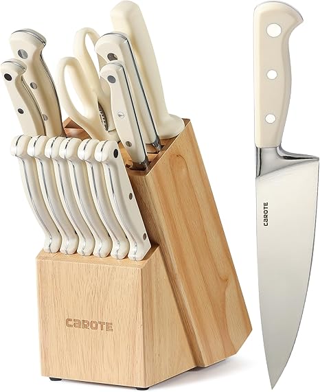 Amazon.com: CAROTE 14 Pieces Knife Set with Wooden Block High Carbon Stainless Steel Knives ...